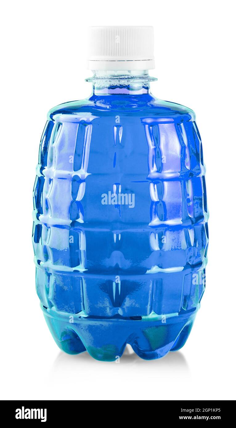 Blue water in plastic bottle on white background Stock Photo - Alamy