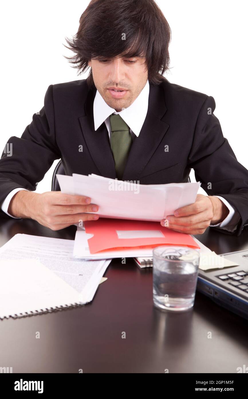 Young business man at work, isolated over white Stock Photo - Alamy