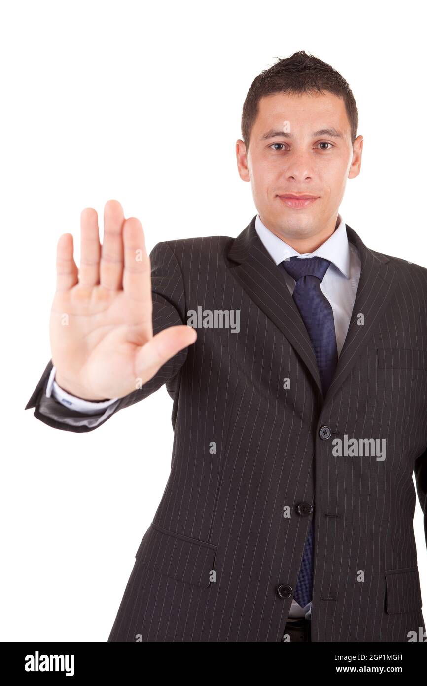 Business man making stop sign, isolated Stock Photo - Alamy