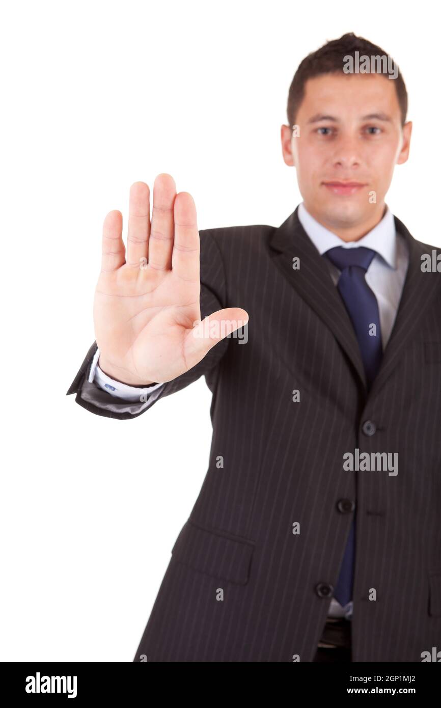 Business man making stop sign, isolated Stock Photo - Alamy