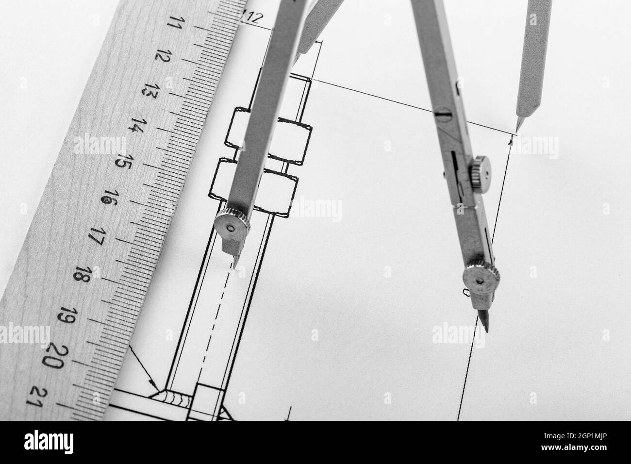 Compasses in the drawings. Design and working drawings with compasses ...