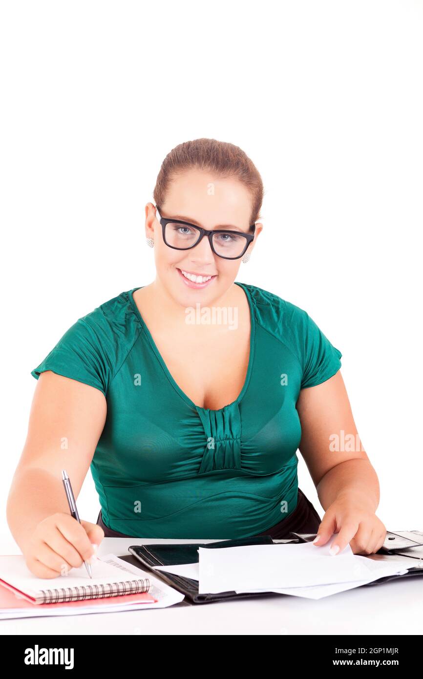 A Happy Large business woman - isolated over white background Stock ...
