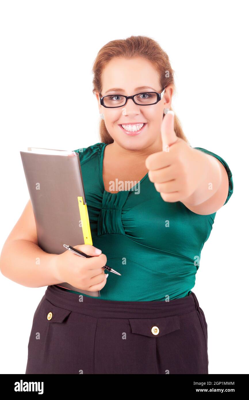 A Happy Large business woman - isolated over white background Stock ...