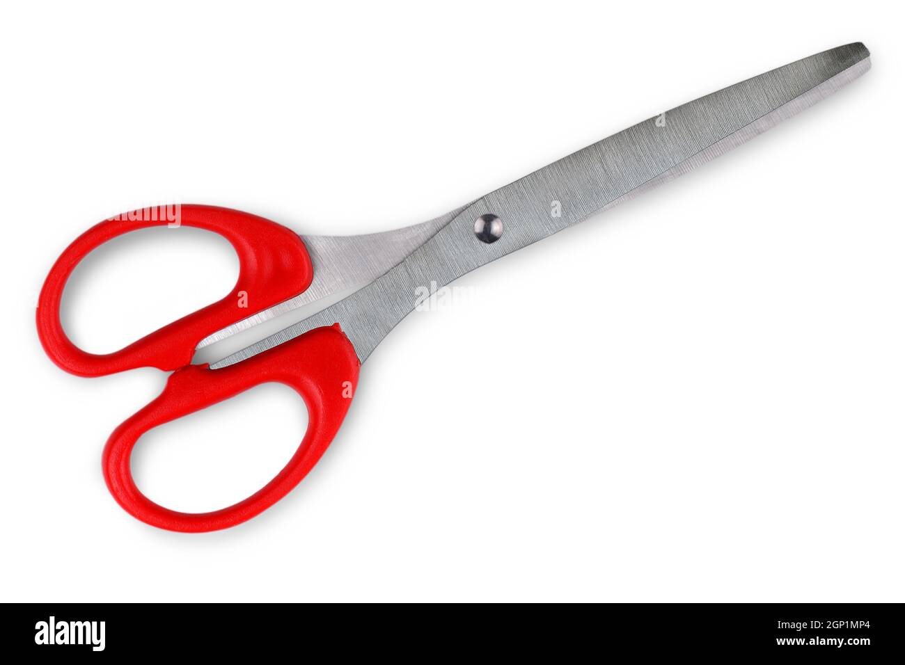 Red handled scissors isolated on white background Stock Photo - Alamy