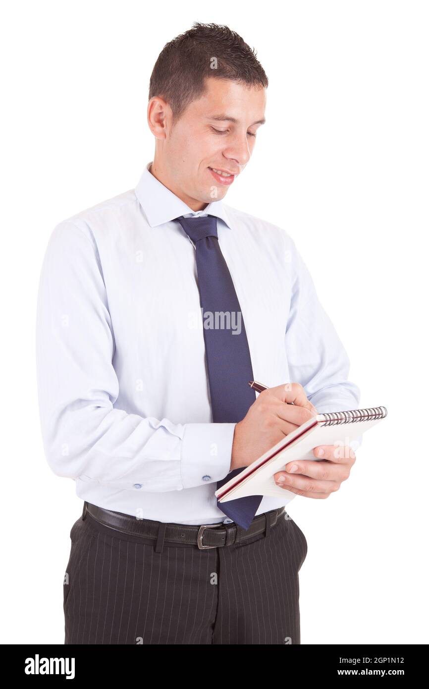Engineer taking notes, isolated over white background Stock Photo - Alamy