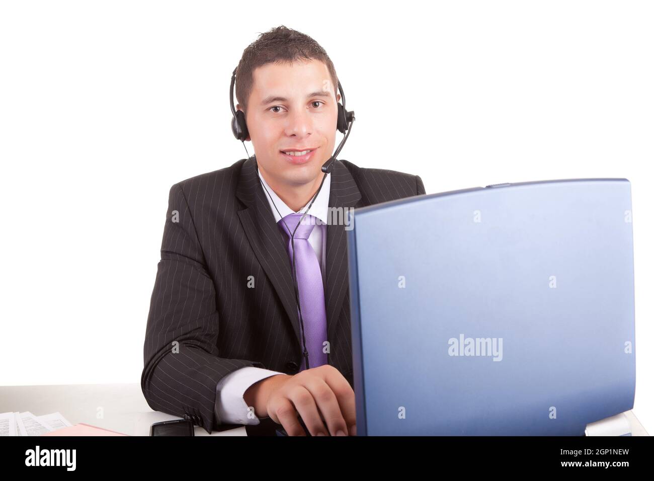 Young telephone operator at work Stock Photo - Alamy