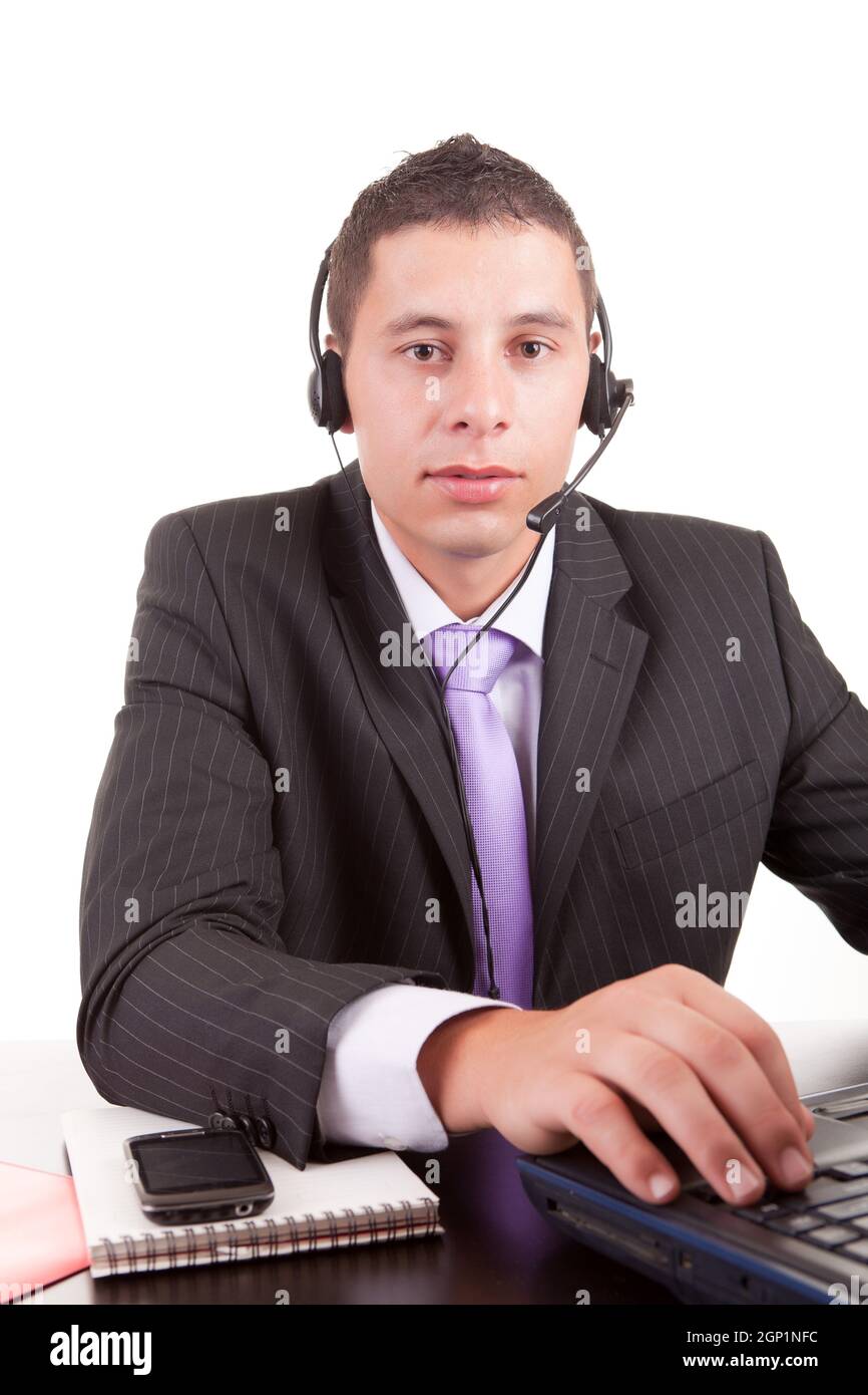 Young telephone operator at work Stock Photo - Alamy