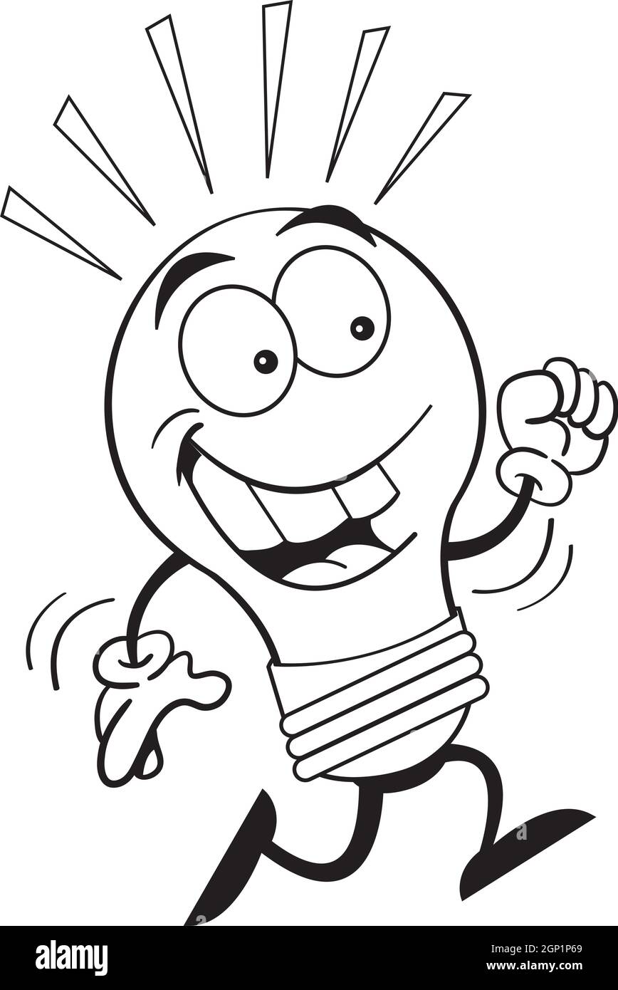 Black and white illustration of a light bulb running Stock Vector Image ...