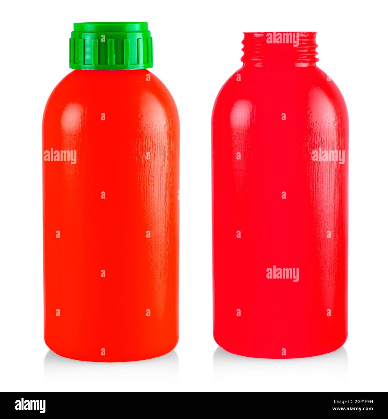 red plastic bottle isolated on white background Stock Photo - Alamy