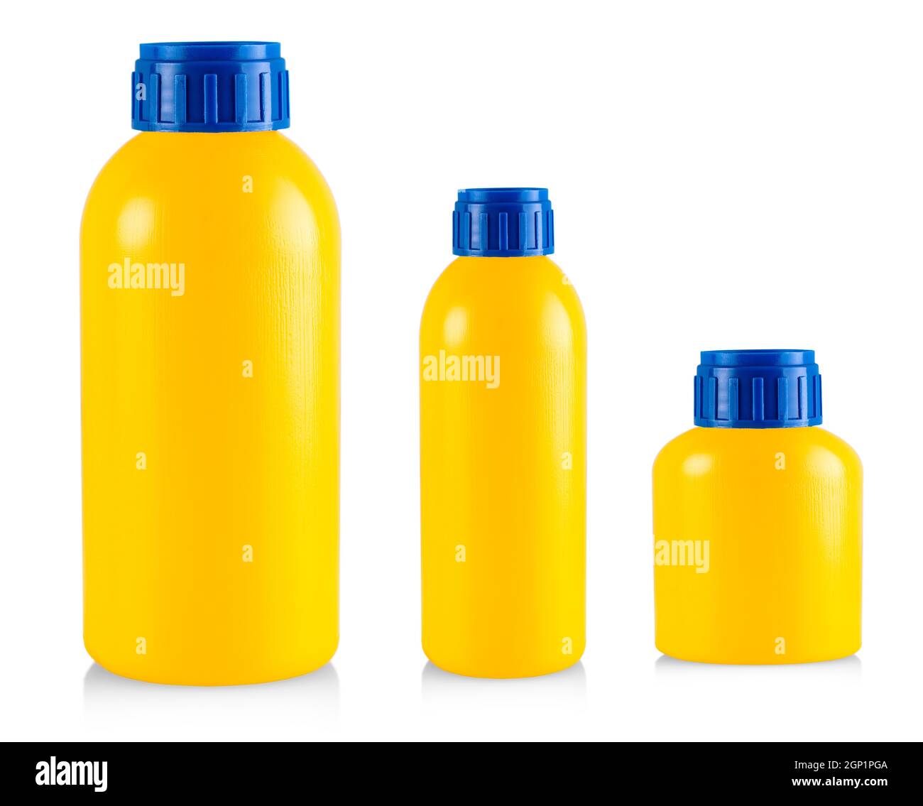 Yellow plastic bottle isolated on white background Stock Photo - Alamy