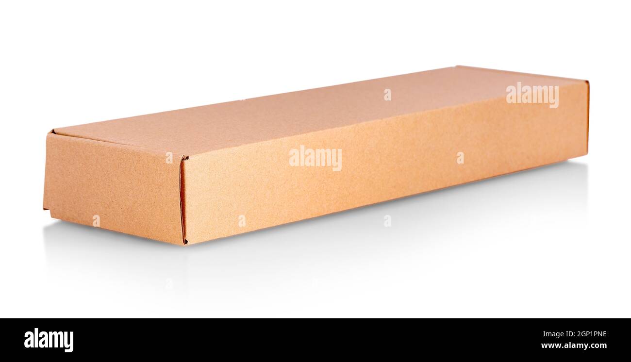 Closed cardboard box taped up and isolated on a white background Stock ...