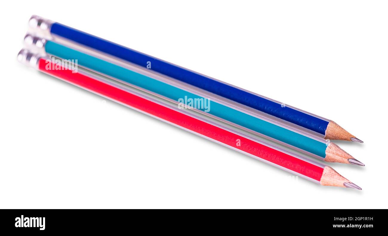 Three penciles with eraser isolated on white background Stock Photo - Alamy