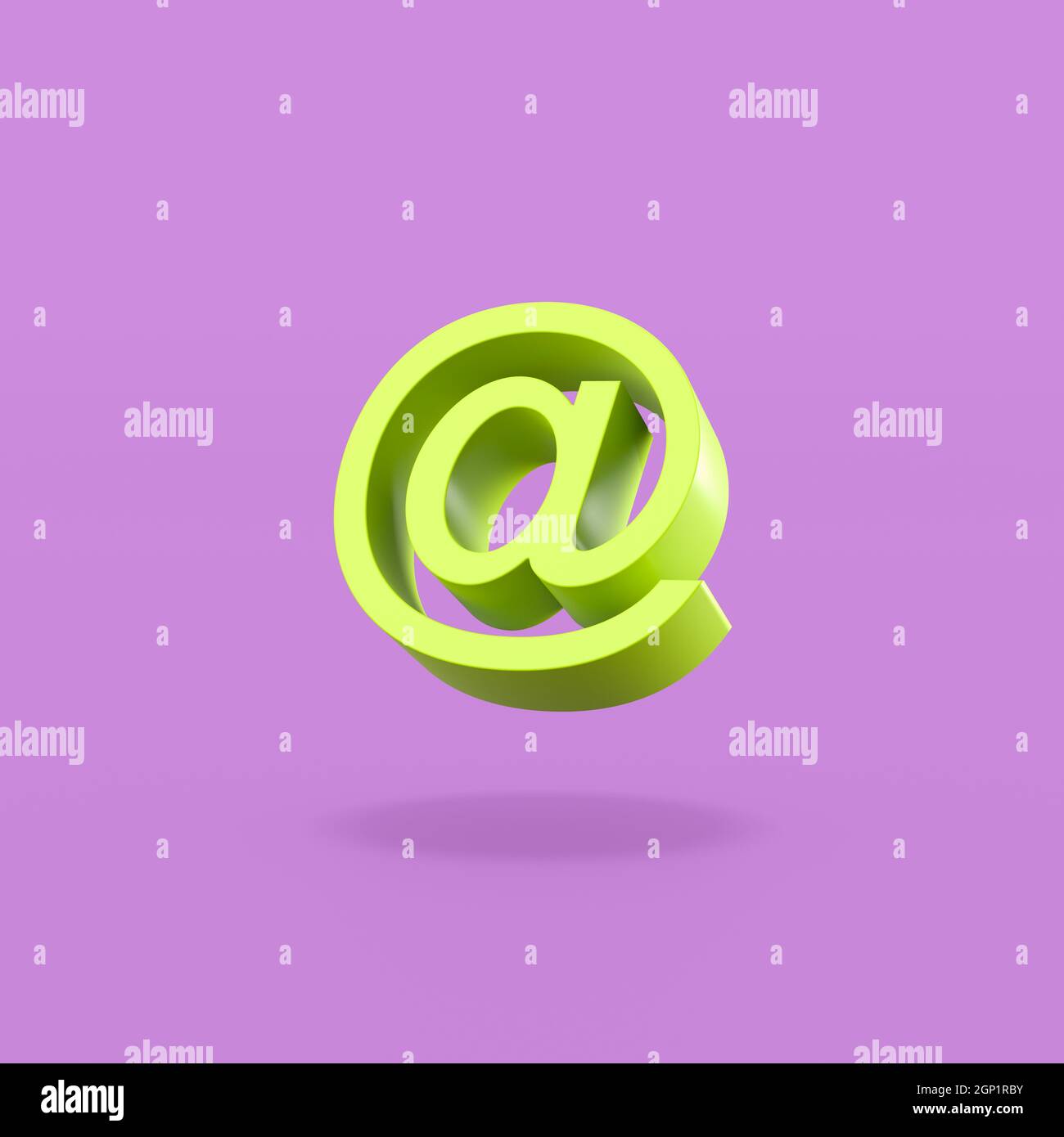 Green Email Symbol Shape on Flat Purple Background with Shadow 3D ...