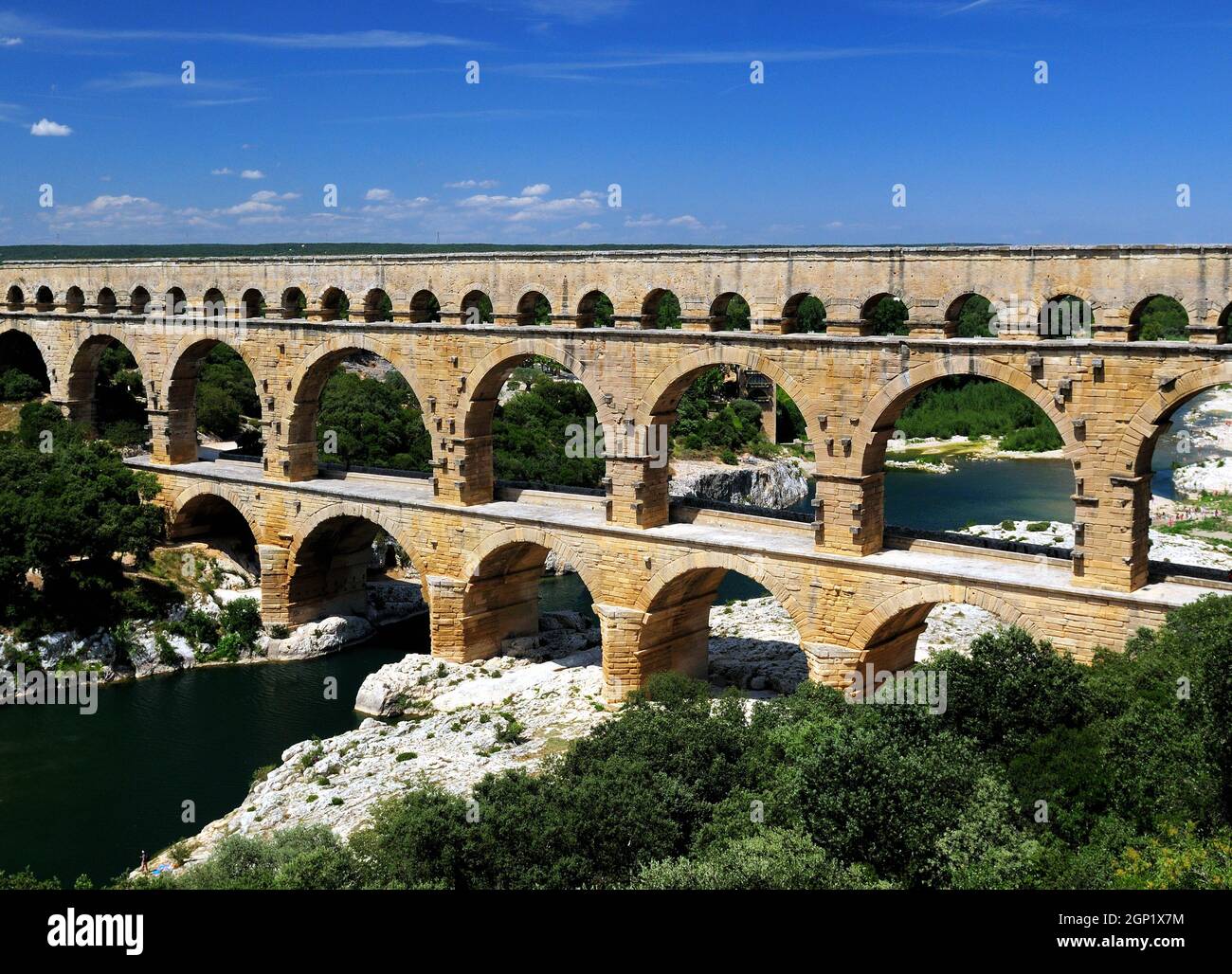 Famous Ancient Roman Bridge Pont Du Gard France On A Beautiful Summer ...