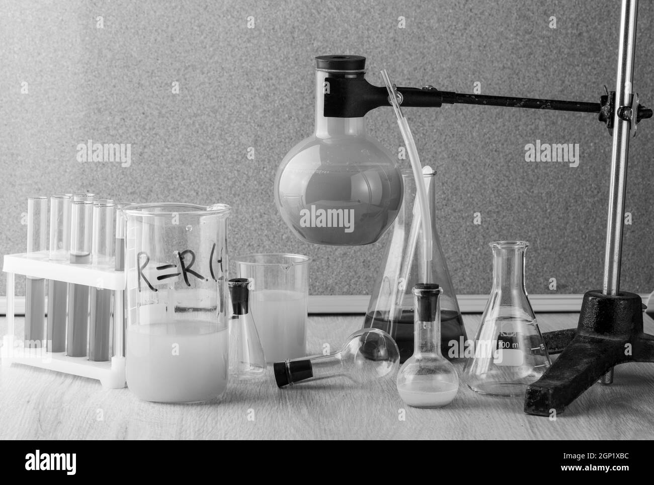 old style test tubes and glass bottle in chemistry laboratory Stock ...
