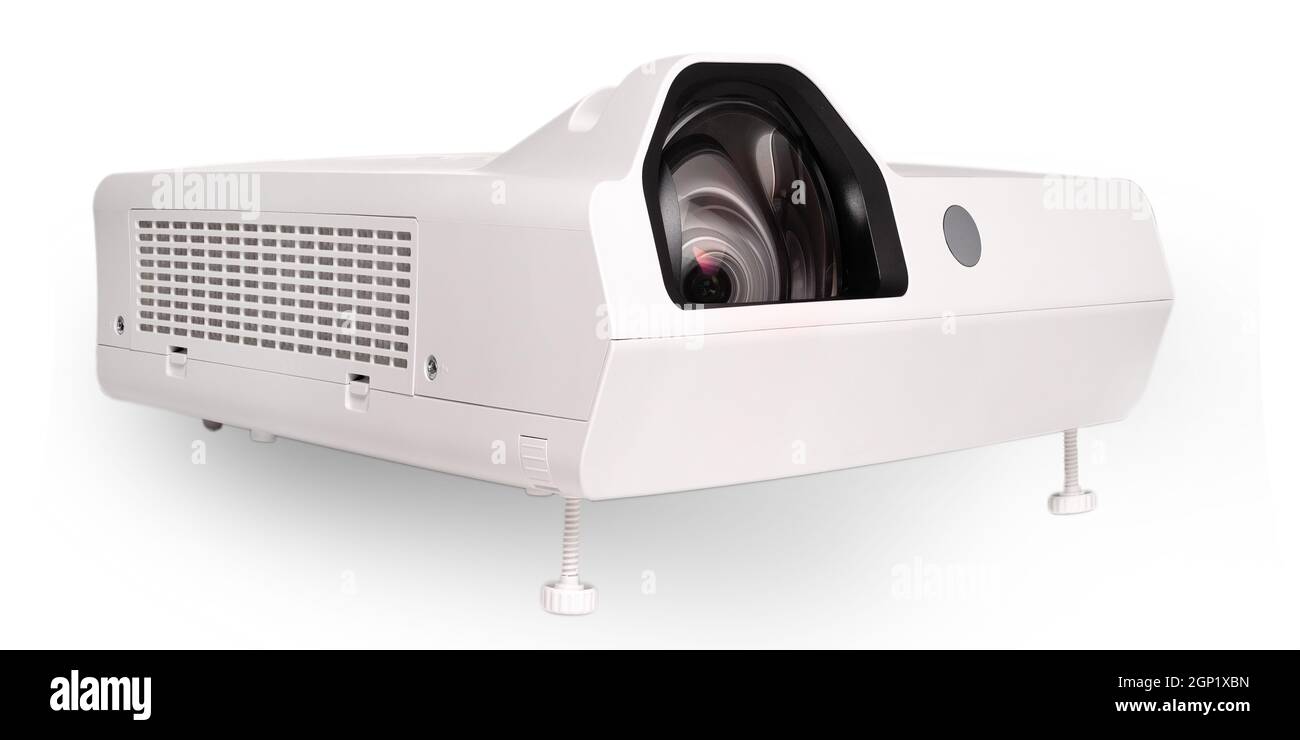 Projector multimedia white colour on white background Stock Photo - Alamy