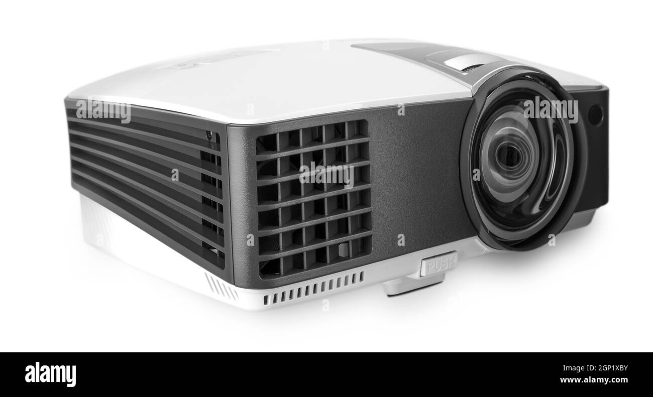 White multimedia projector isolated on white background Stock Photo - Alamy