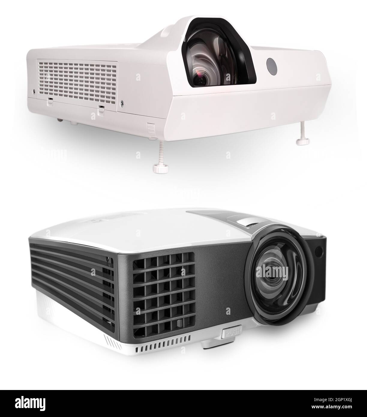 Projector multimedia white colour on white background Stock Photo - Alamy