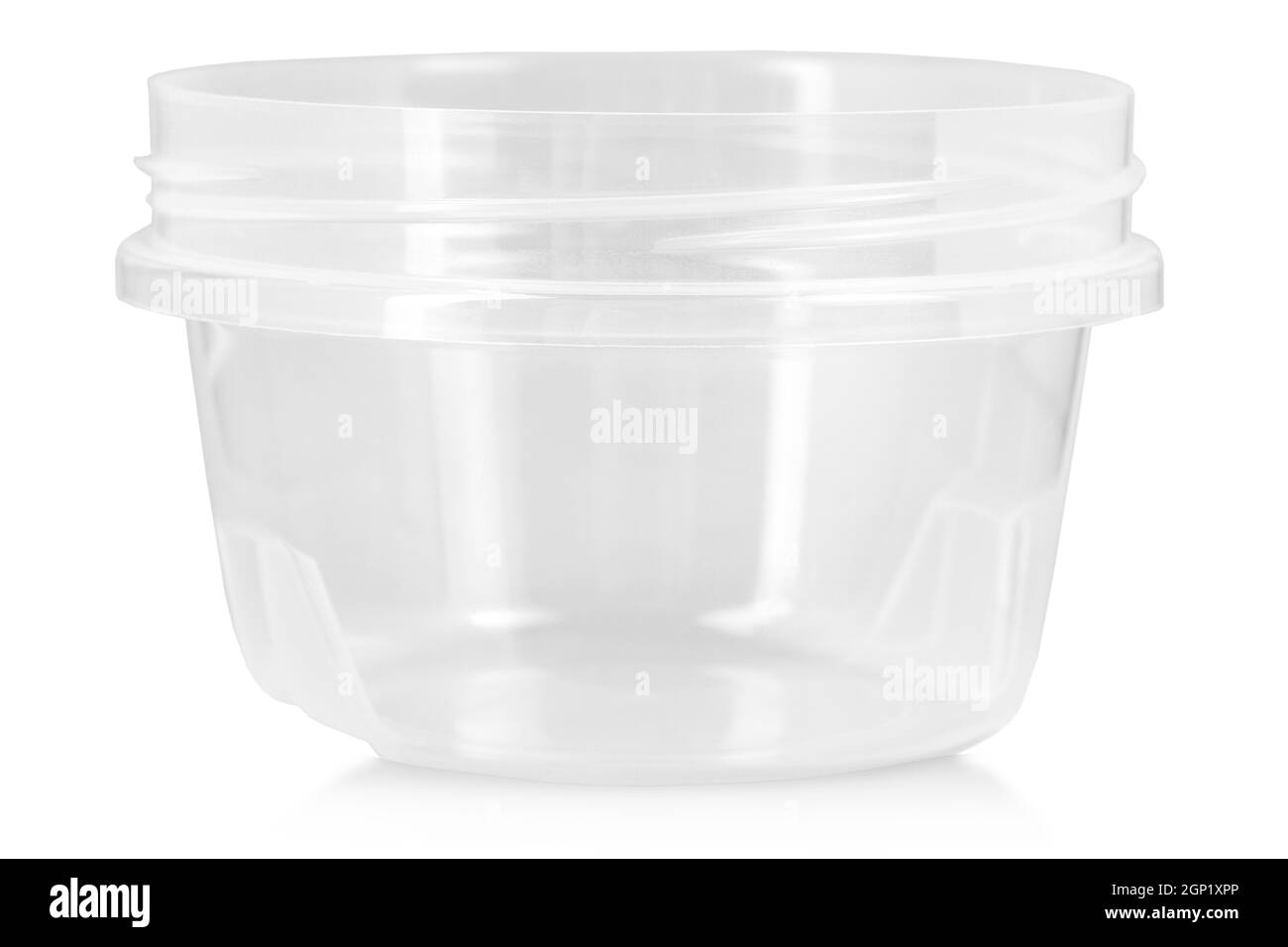 Opened transparent plastic food container. Catering food packaging ...