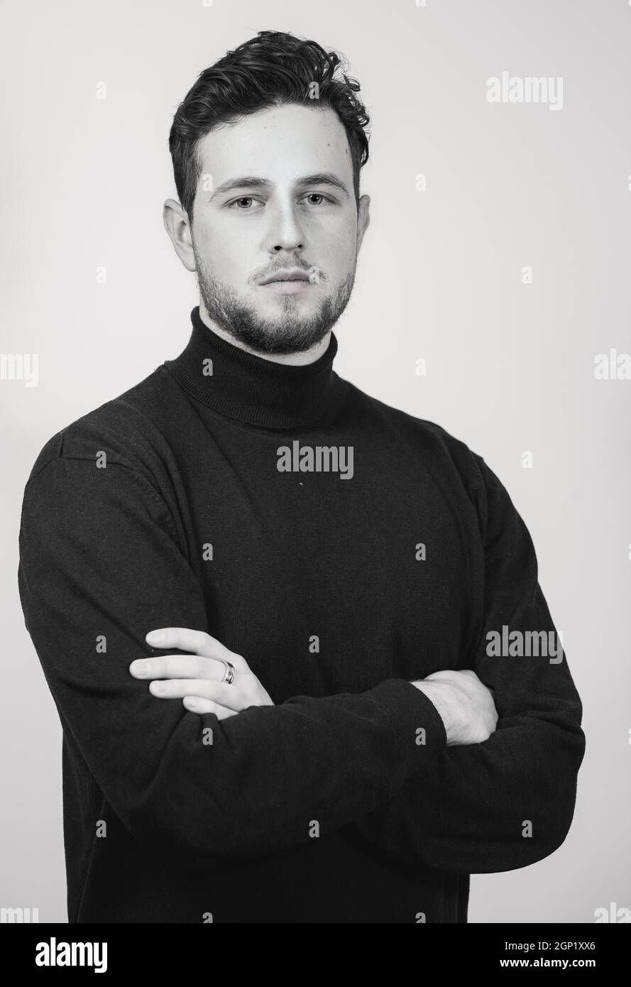 Grayscale portrait of a young Bosnian man Stock Photo - Alamy