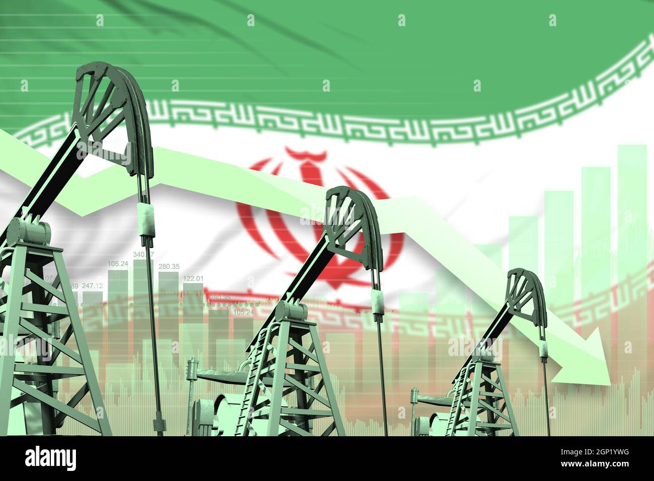 Iran oil industry concept, industrial illustration - lowering down ...