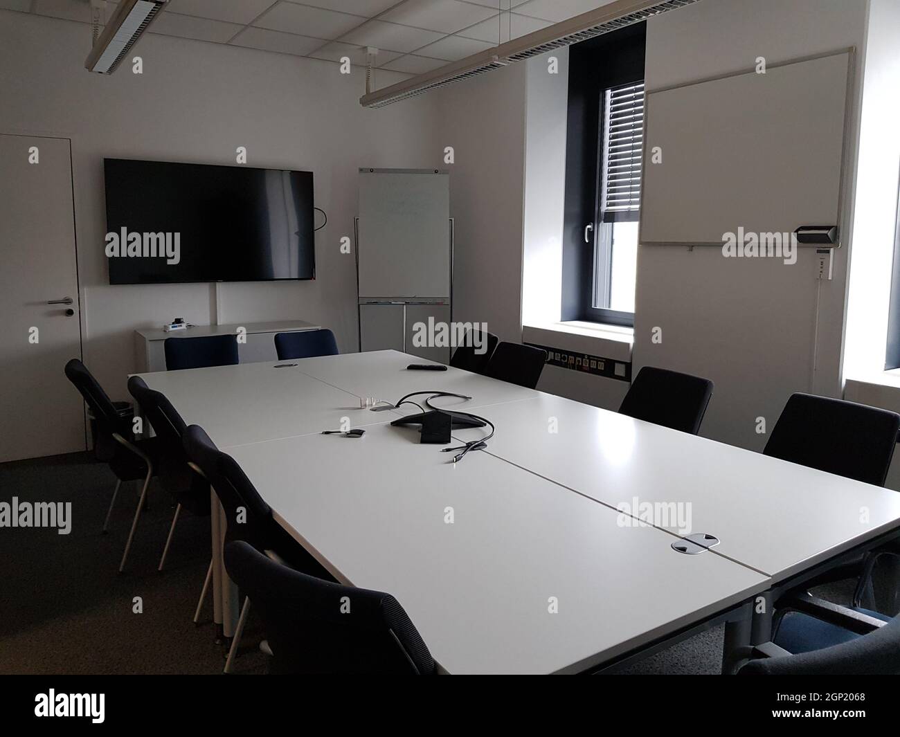 DARMSTADT, GERMANY - Nov 11, 2019: A meeting room with a big white ...