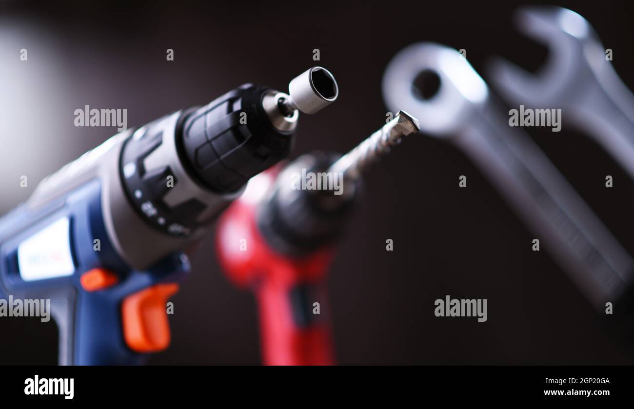 Composition with different kinds of hardware tools including cordless ...