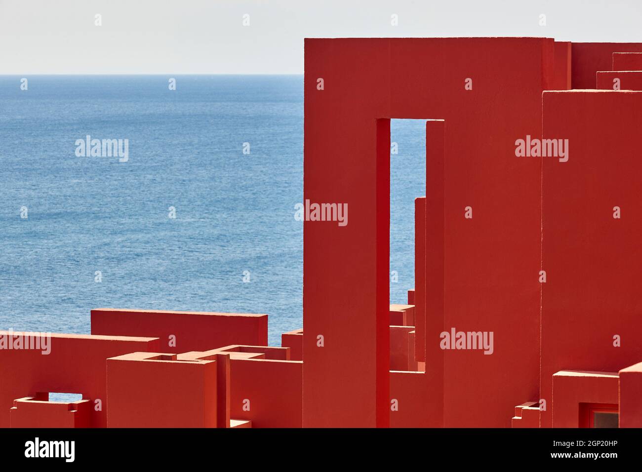 Geometric red building design. The red wall, La manzanera. Calpe, Spain ...