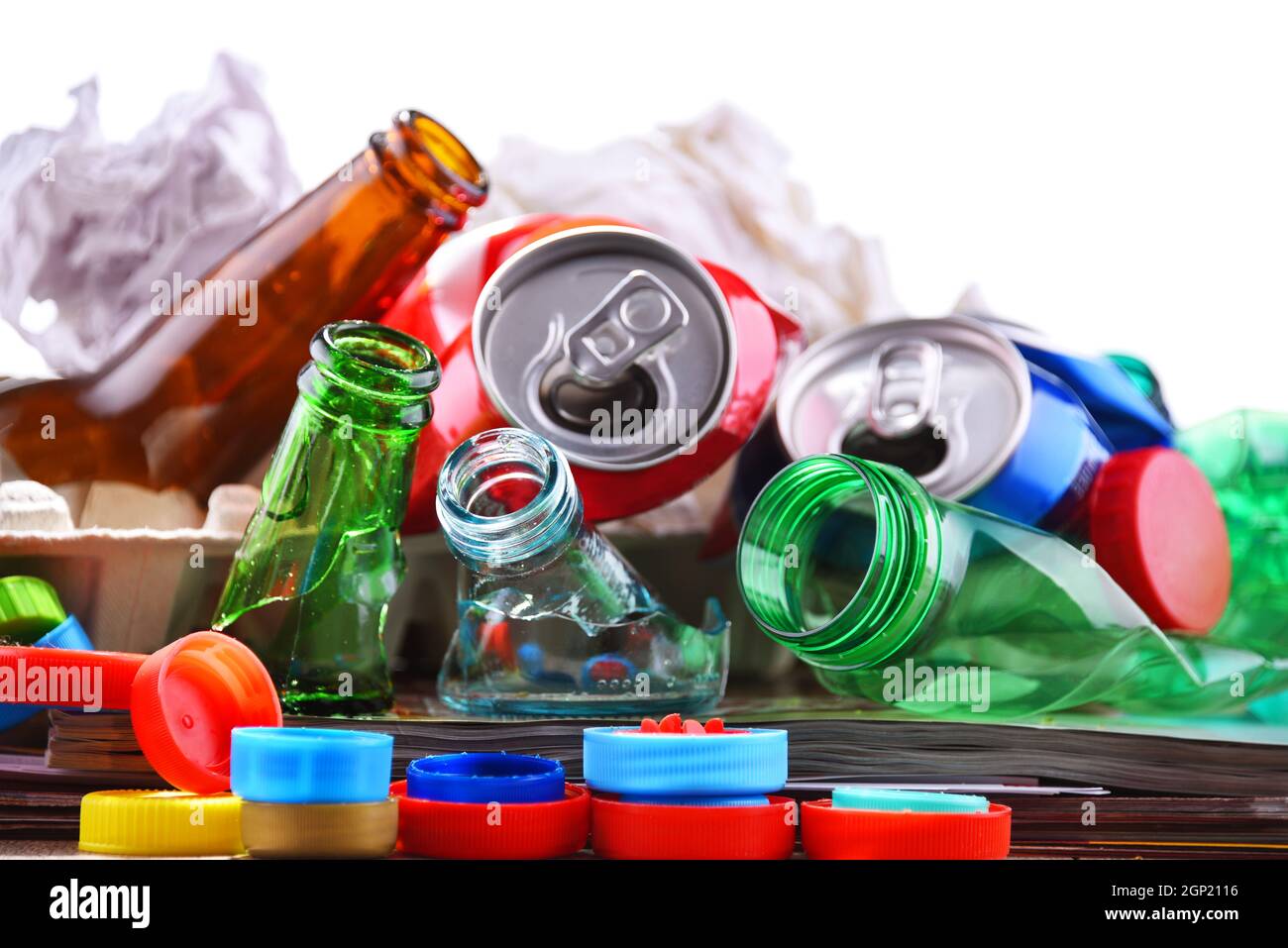 Recyclable garbage consisting of glass, plastic, metal and paper Stock ...