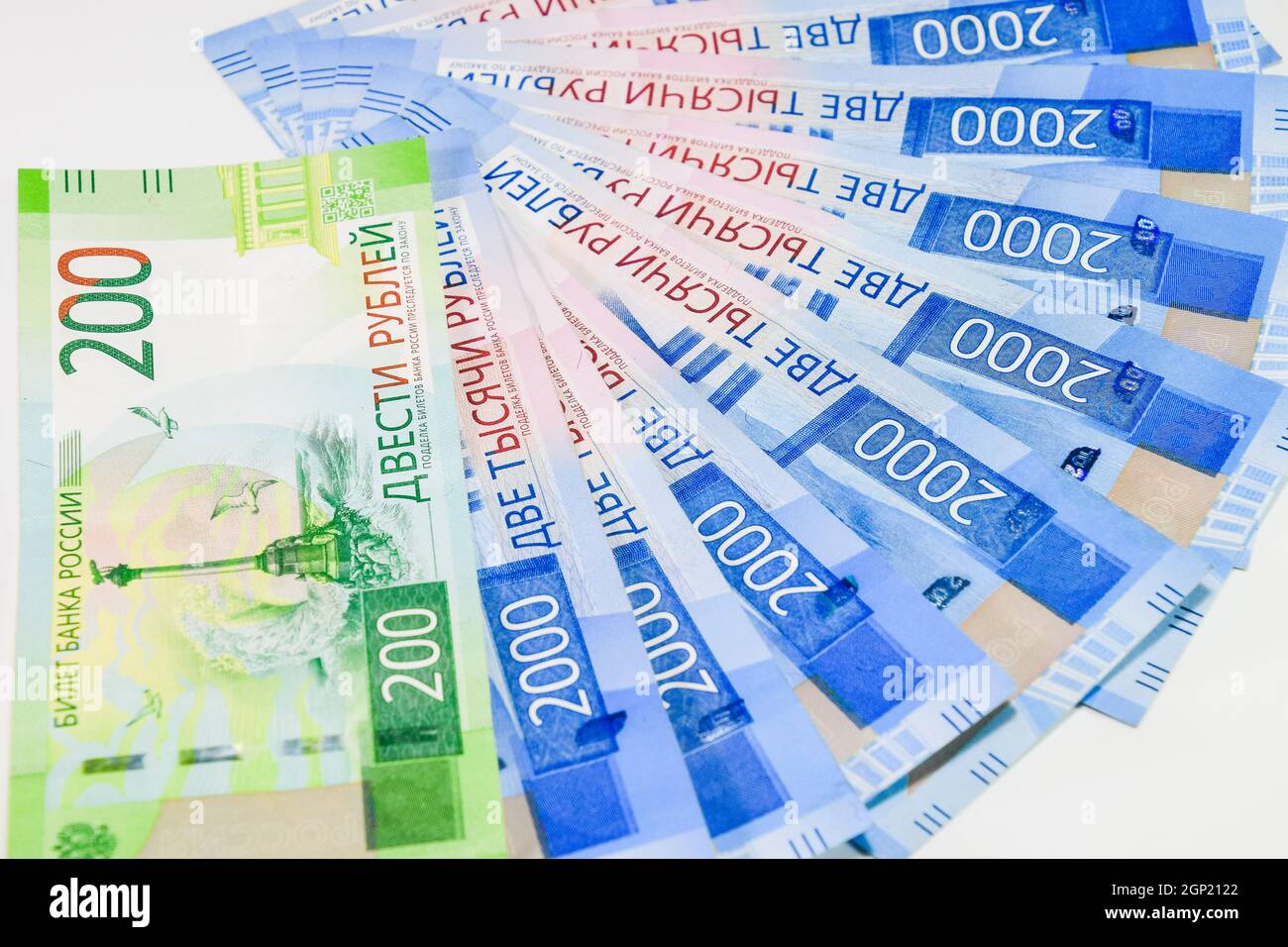 Russian new denominations of 2000 and 200 rubles. Russian banknotes ...