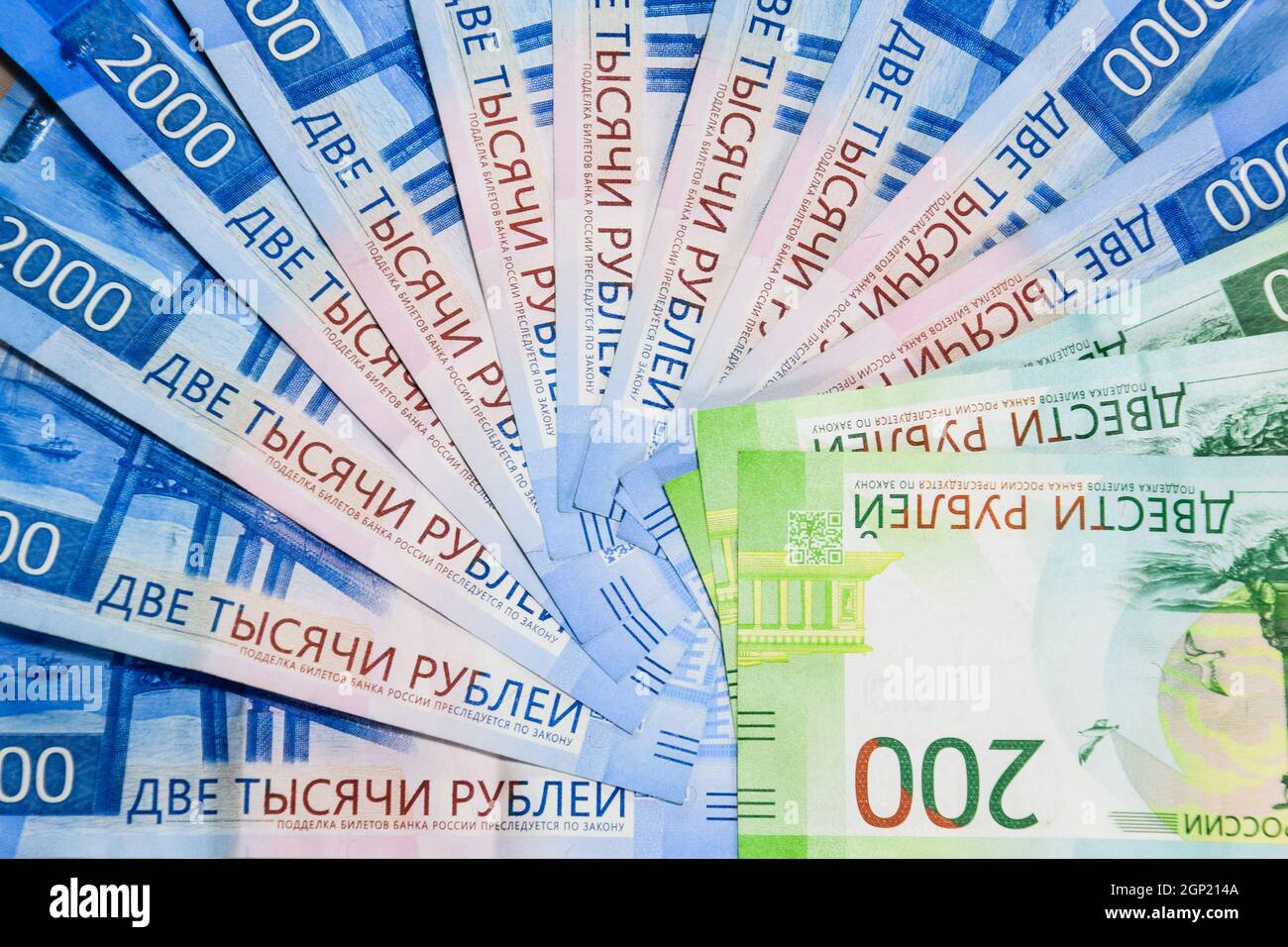 Russian new denominations of 2000 and 200 rubles. Russian banknotes ...