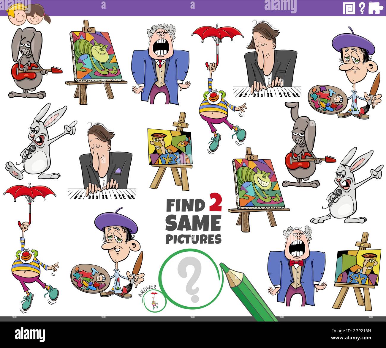 find two same comic characters educational task Stock Vector Image ...