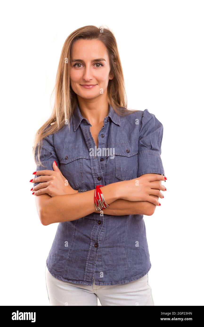 A Very Beautiful Young Woman Posing Isolated Over Copy Space Background