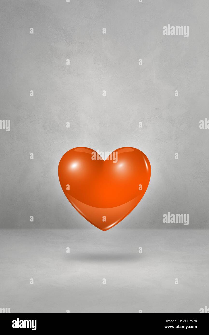 3D orange heart isolated on a concrete studio background. 3D ...
