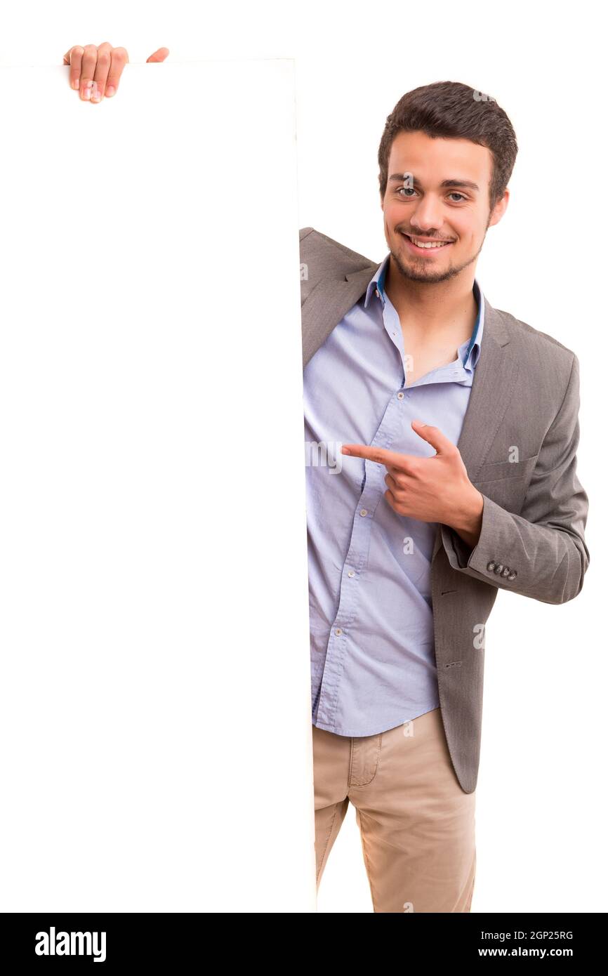 Handsome business man presenting your product Stock Photo - Alamy