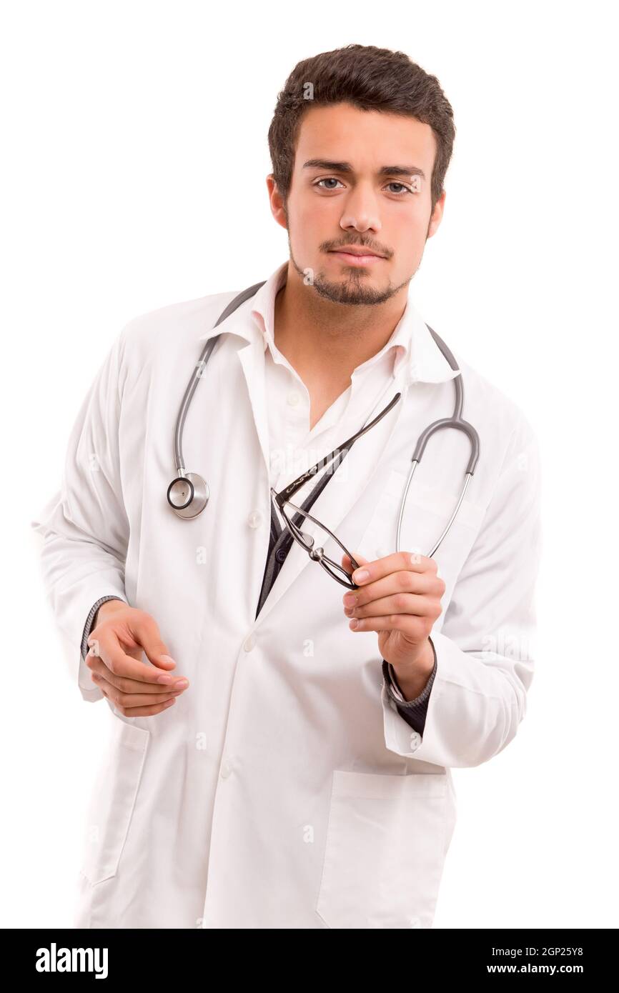 Handsome young medic posing isolated over a white background Stock ...