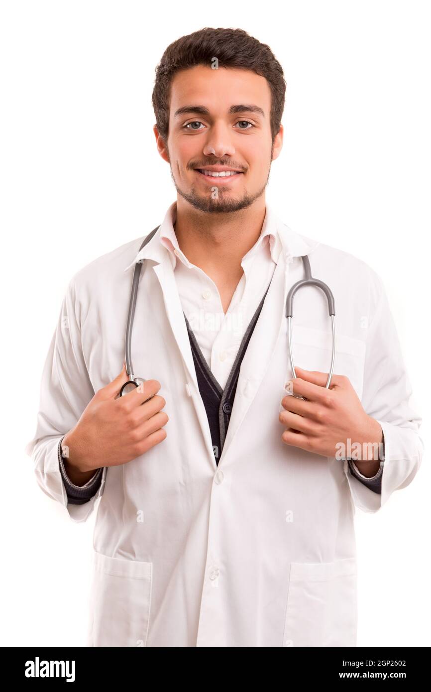 Handsome young medic posing isolated over a white background Stock ...