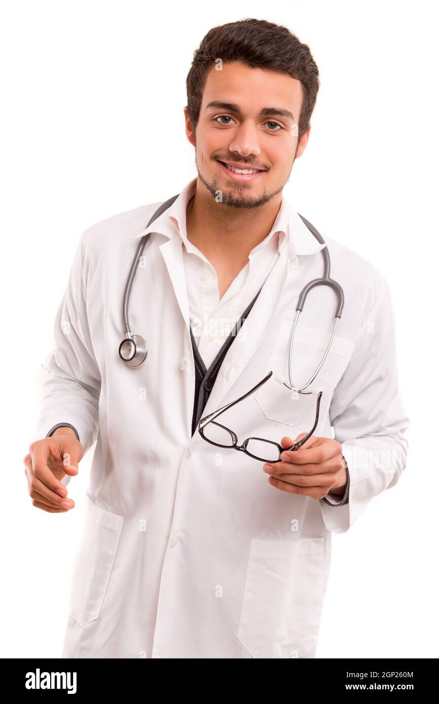 Handsome young medic posing isolated over a white background Stock ...