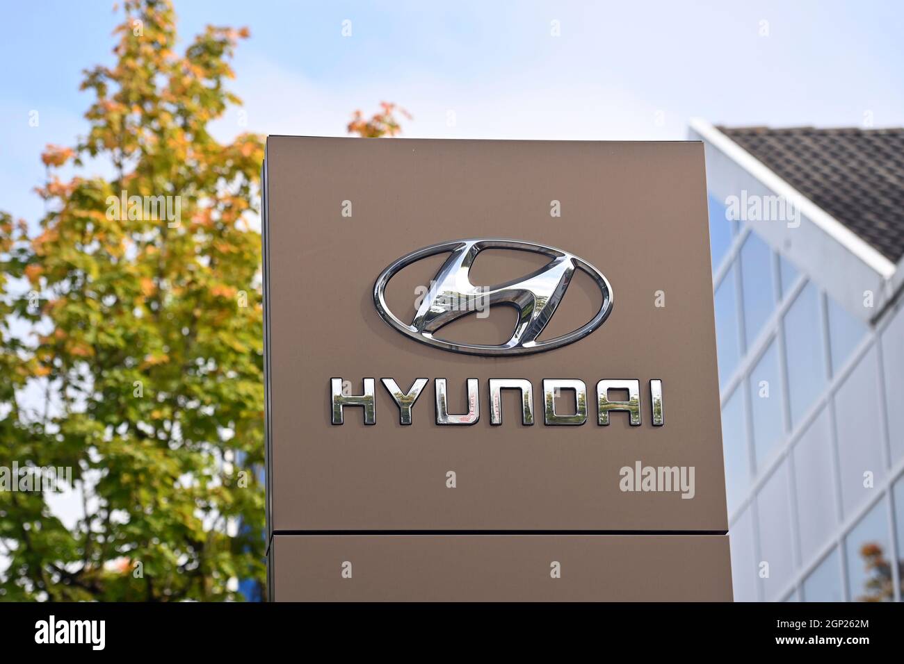 Munich, Deutschland. 28th Sep, 2021. Hyundai logo, korean auto company ...