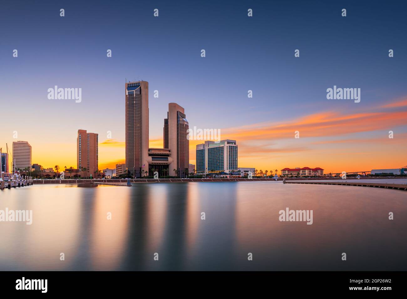 Corpus Christi, Texas, USA downtown skyline on the water at twilight ...