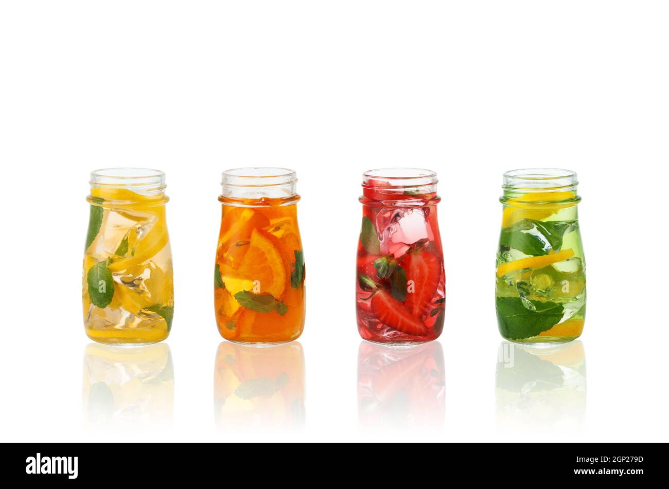 Fresh natural fruit cocktails with straw on white background Stock ...