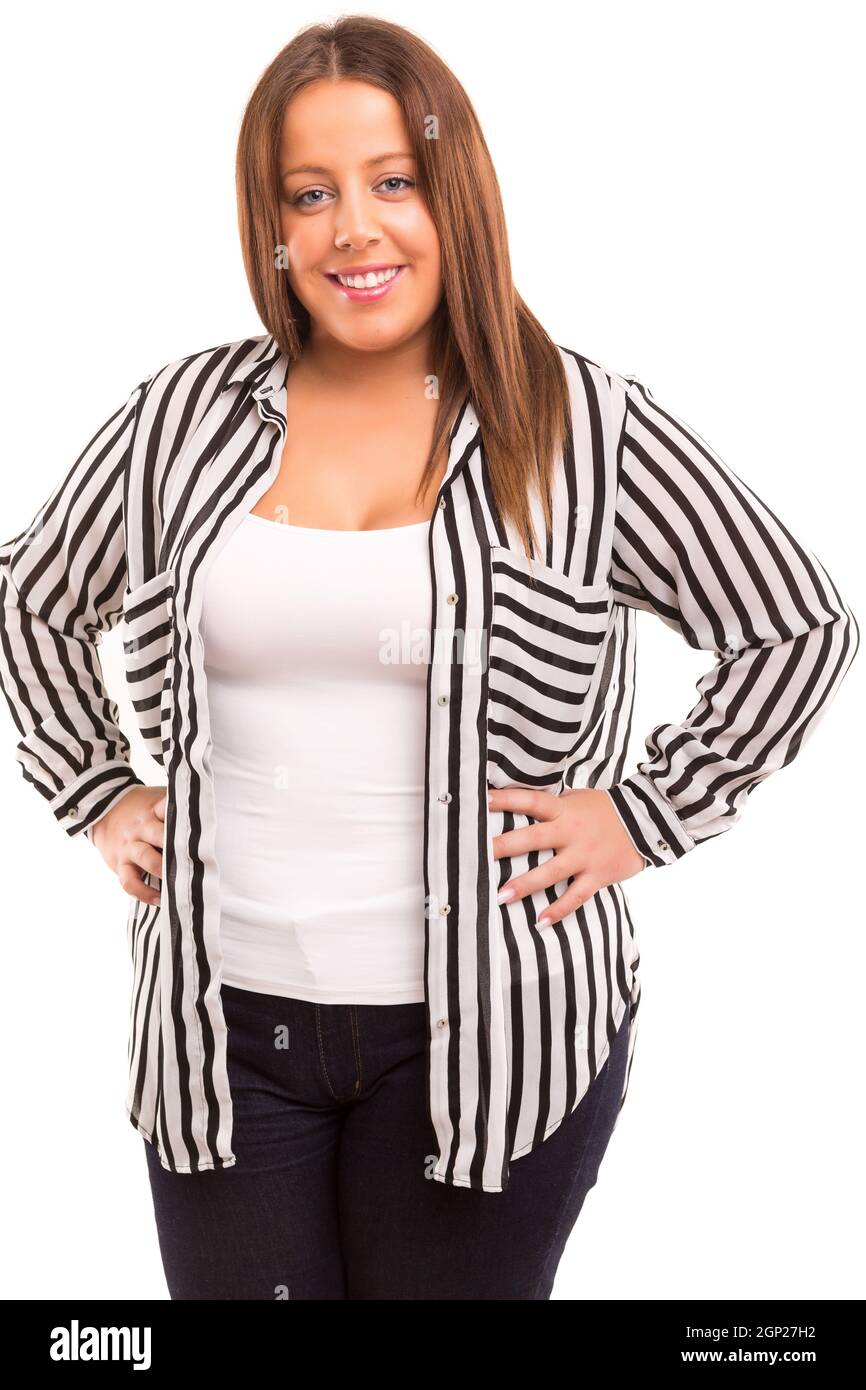 A Happy Large business woman - isolated over white background Stock ...