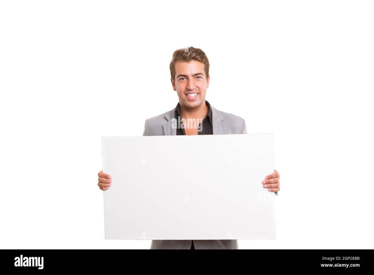 Handsome business man presenting your product Stock Photo - Alamy