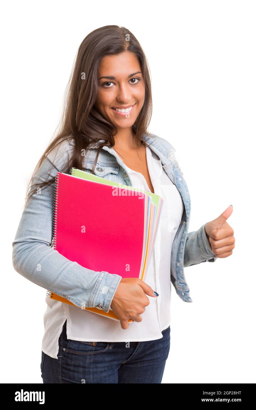 A beautiful student posing isolated over a white background Stock Photo ...