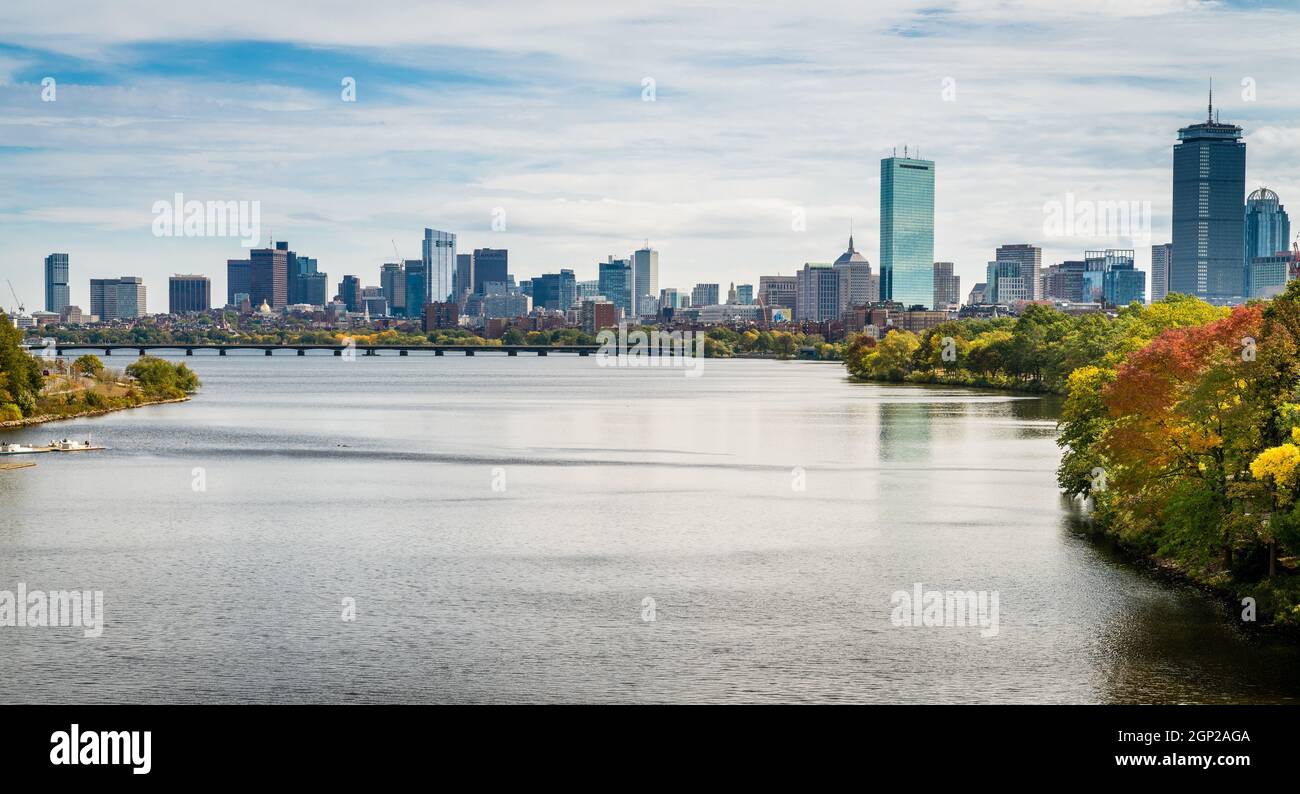 View of Boston skyline from a bridge across the Charles River Stock ...