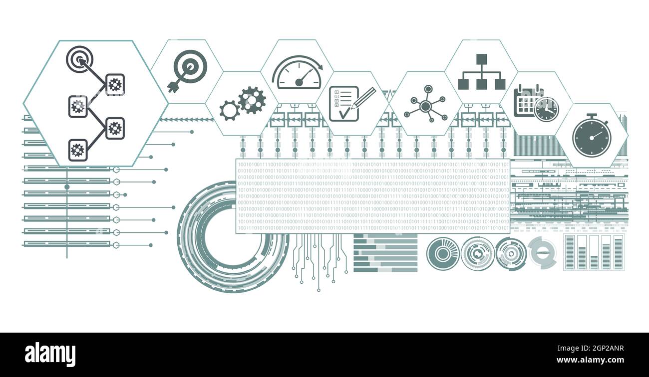 Concept of workflow with connected icons Stock Photo - Alamy