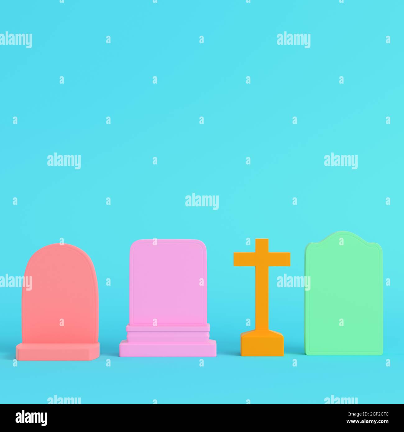 Colorful gravestones on bright blue background in pastel colors ...