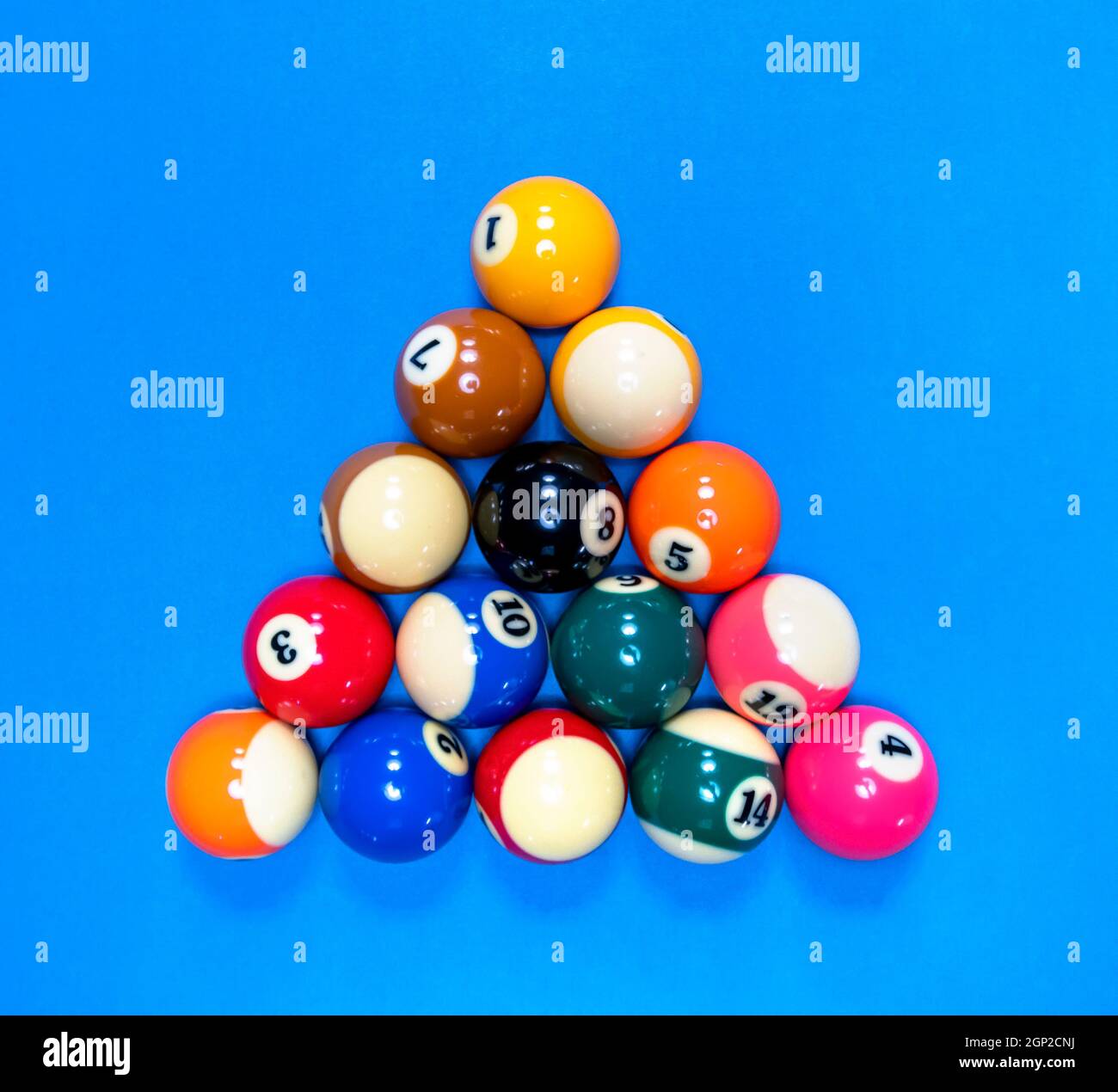 cue sports scenery with billiard balls in blue ambiance Stock Photo - Alamy