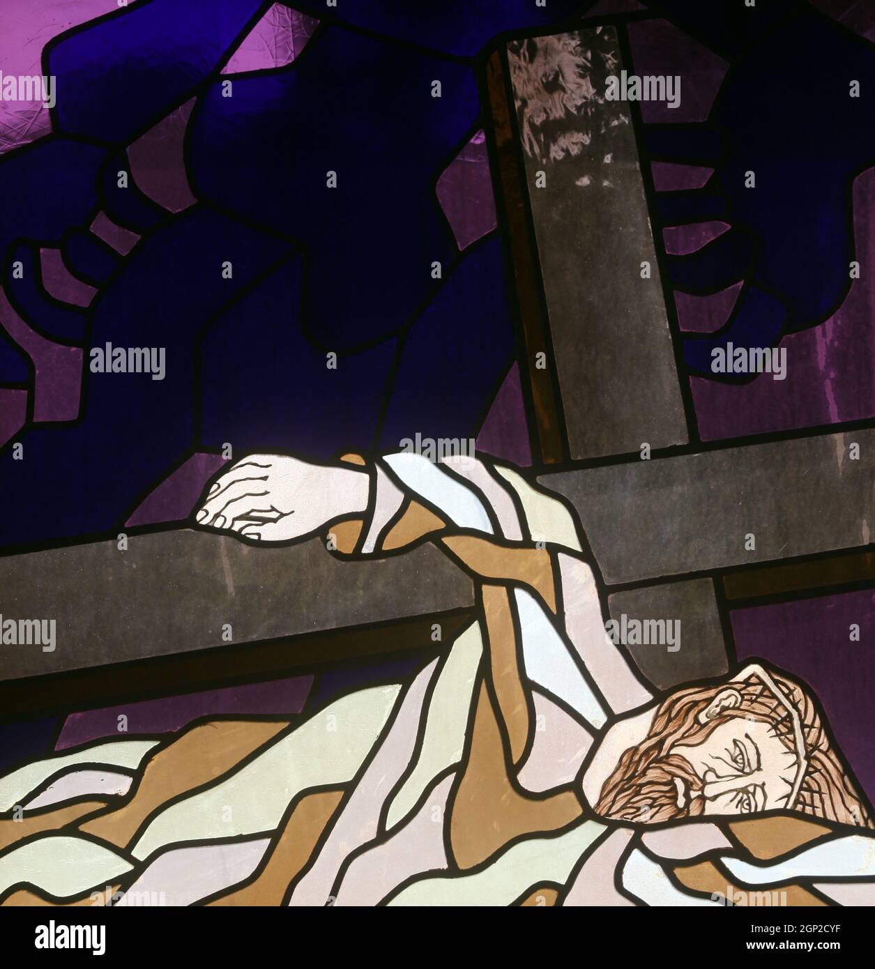 9th Stations of the Cross, Jesus falls the third time, stained-glass ...