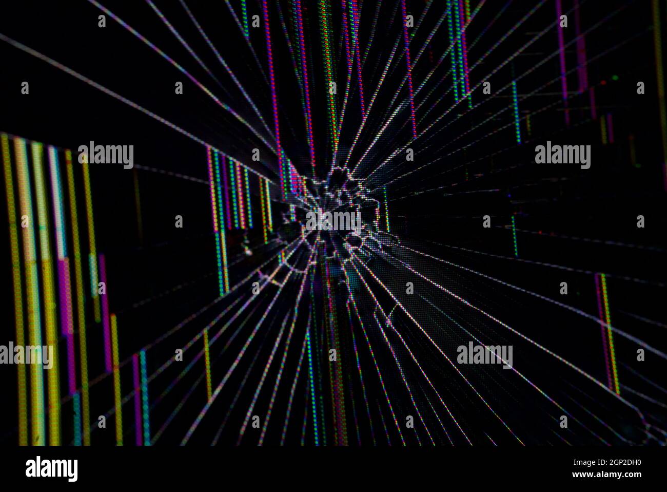 Close up laptop with a smashed screen (MacBook Pro, Retina screen) with ...